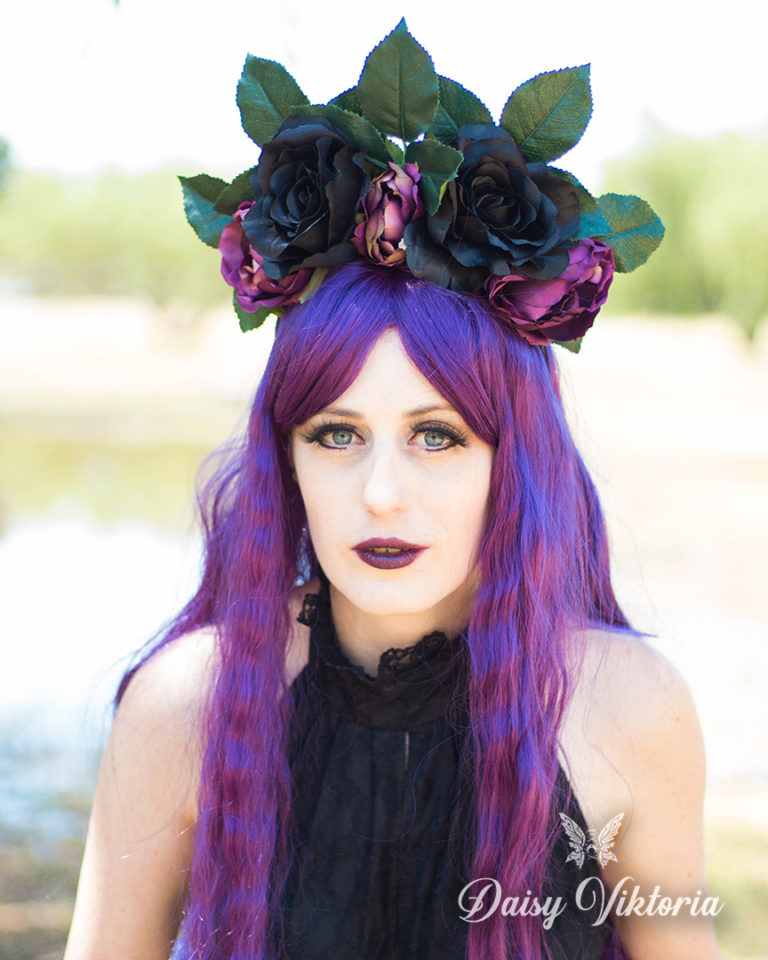 Black and Purple Rose Crown - Gothic Fantasy Floral Headpiece - Daisy ...