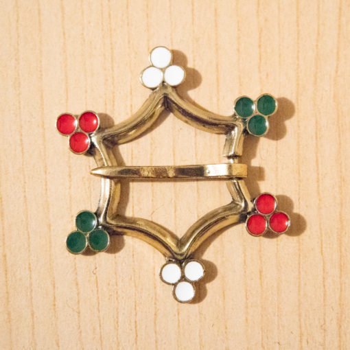 Medieval Ring Brooch With Red Green and White Enamel - Daisy Viktoria